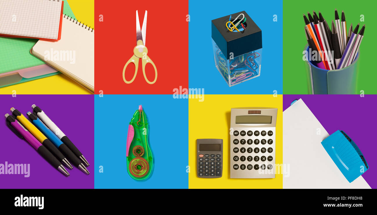back to school themes on colorful background Stock Photo - Alamy