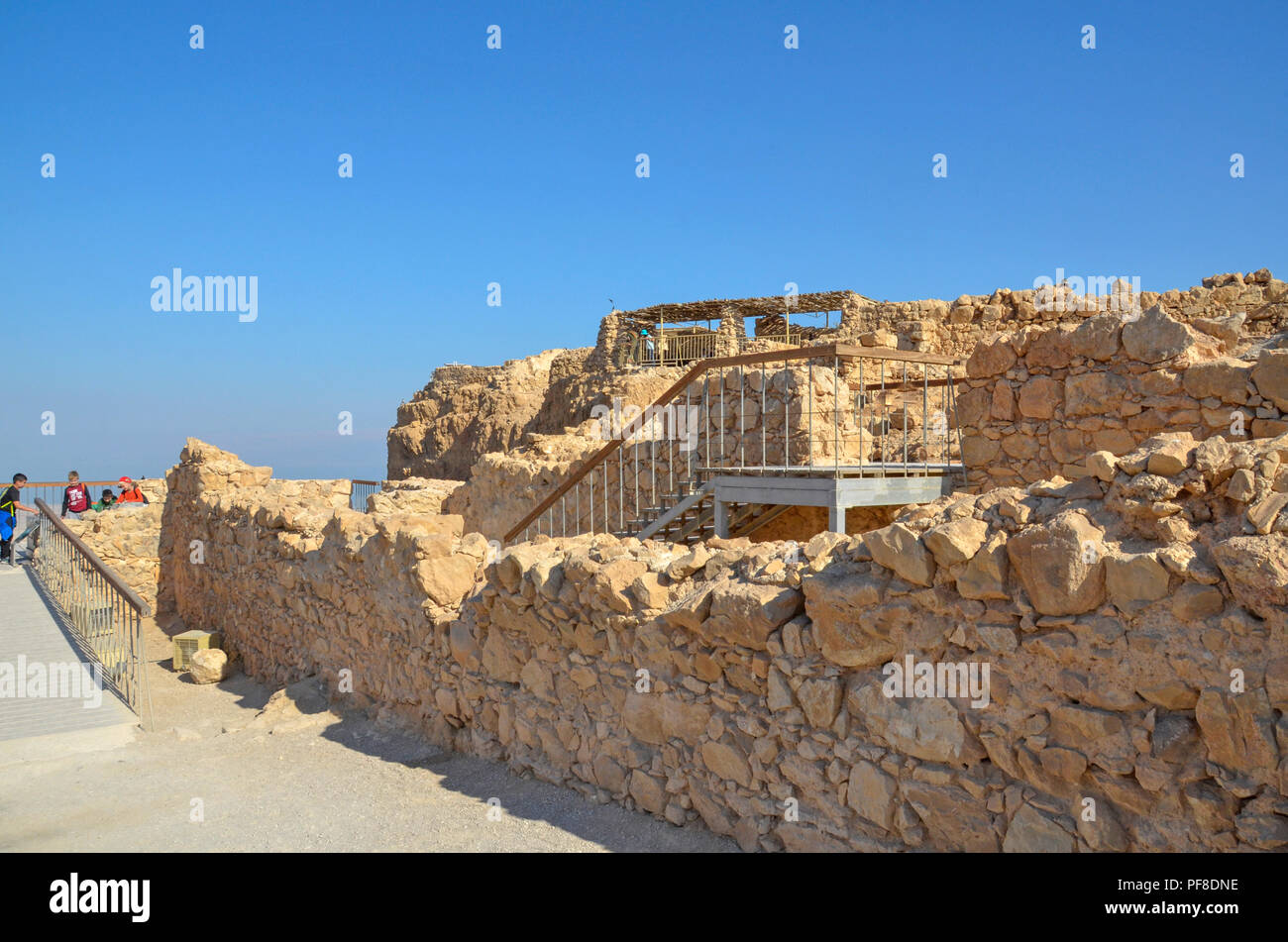 Israel, Masada, The fortifications and walls around the Metzada ...