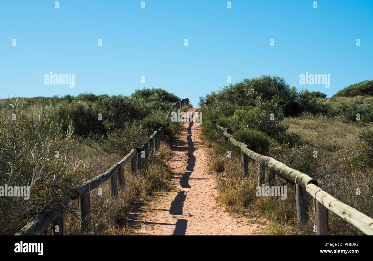 Walking path over the dunes to Turquoise Bay, Cape Range National Park ...