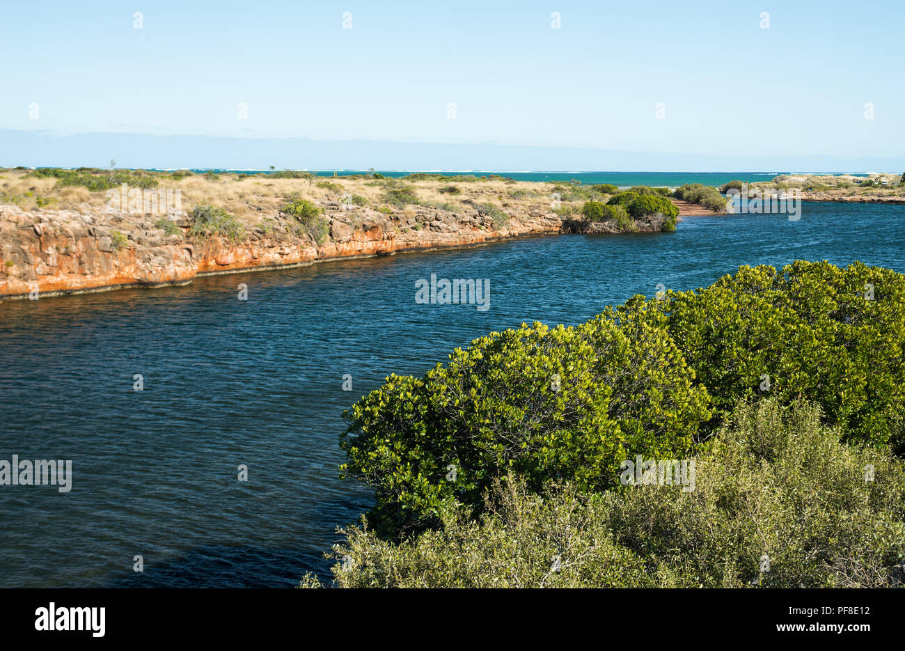 Where the river reaches the ocean. Yardie Creek Gorge's end, Cape Range ...
