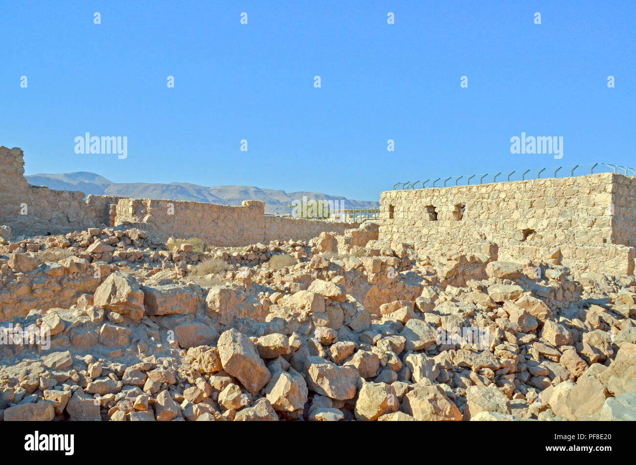 Israel, Masada, The fortifications and walls around the Metzada ...