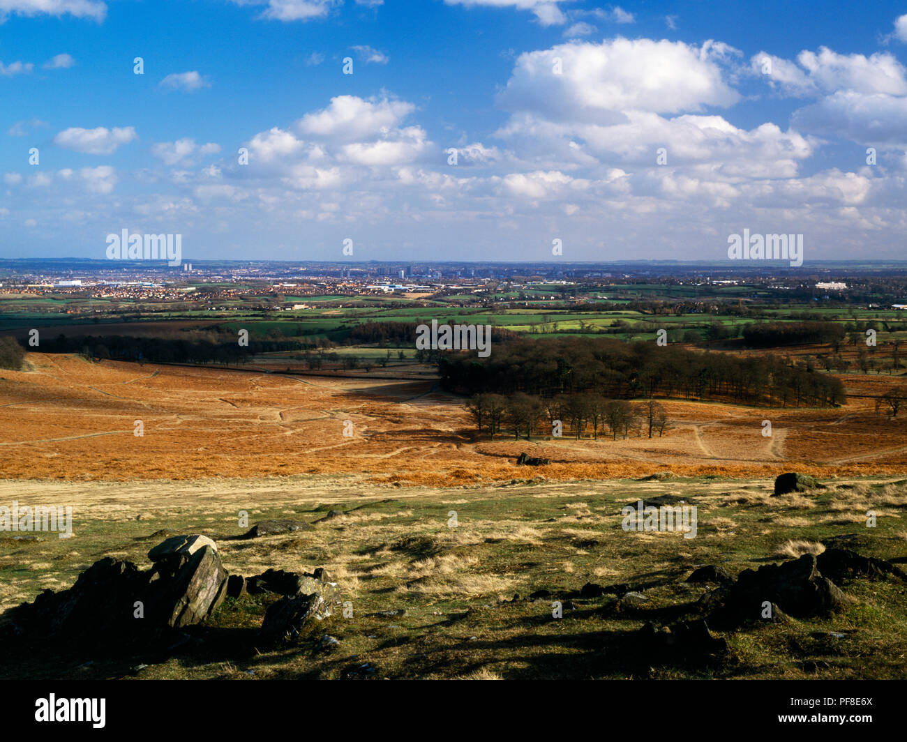 View looking over Bradgate Park towards the City of Leicester from near ...