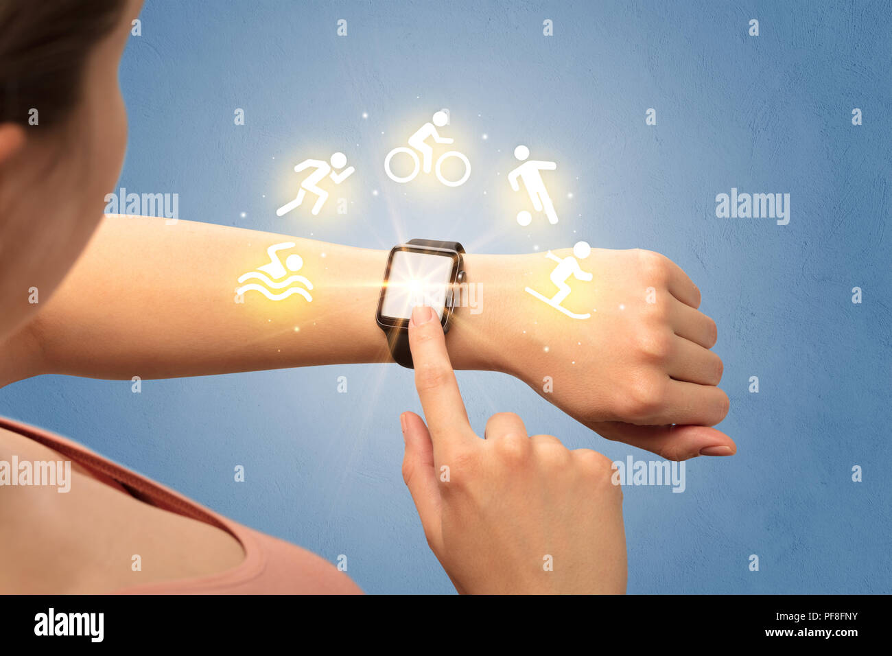 Female hand with smartwatch and sport concept Stock Photo - Alamy