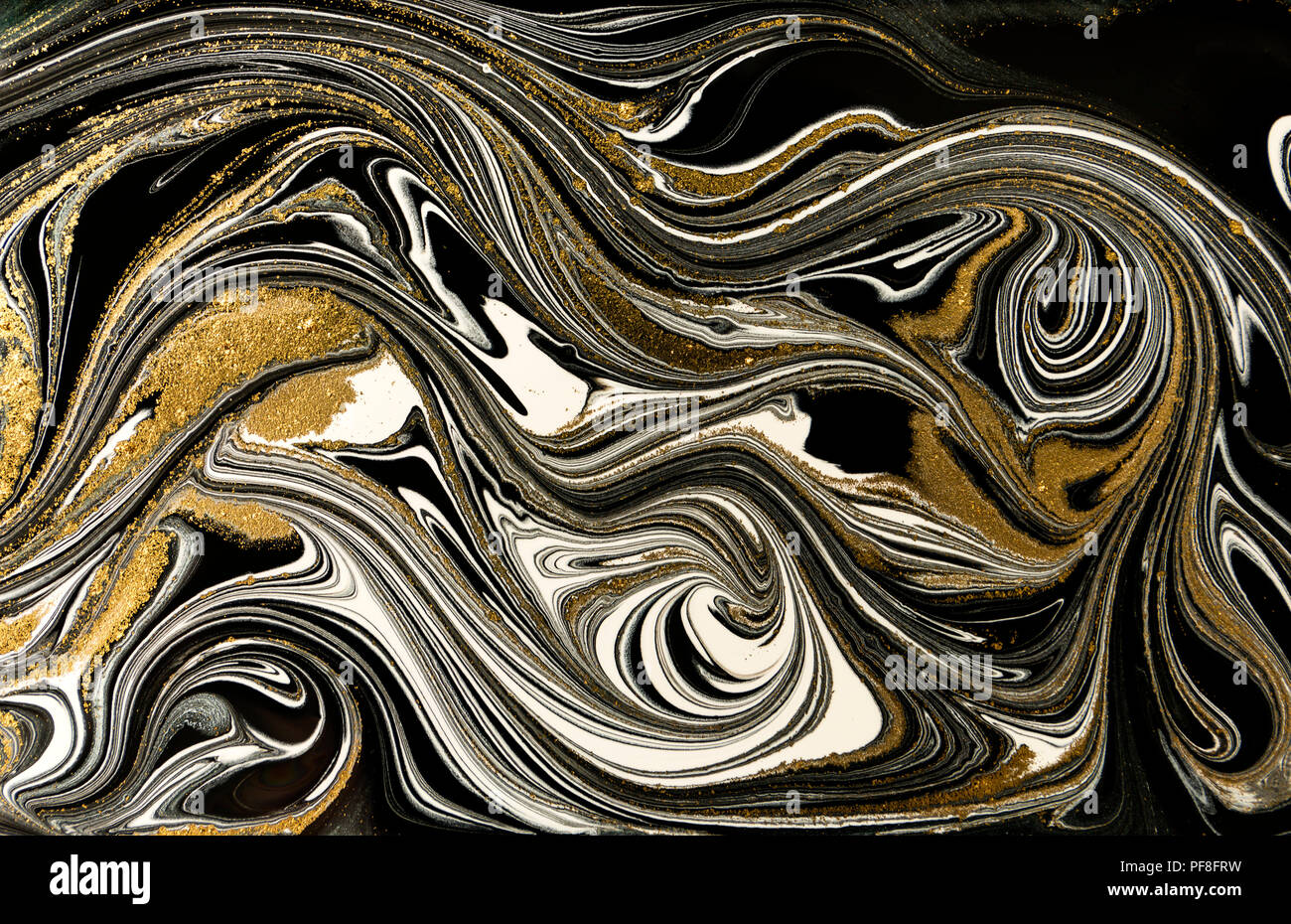 Gold marbling texture design. Black and golden marble pattern. Fluid ...