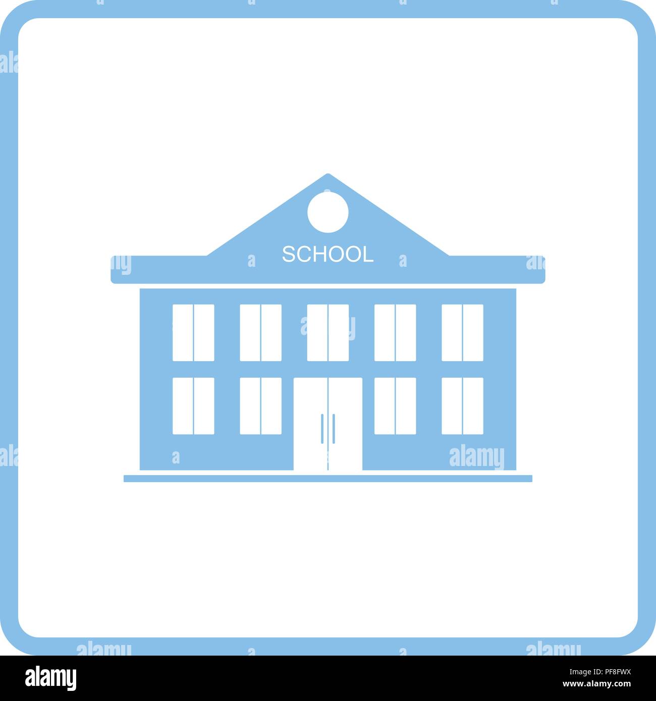 School building icon. Blue frame design. Vector illustration Stock ...