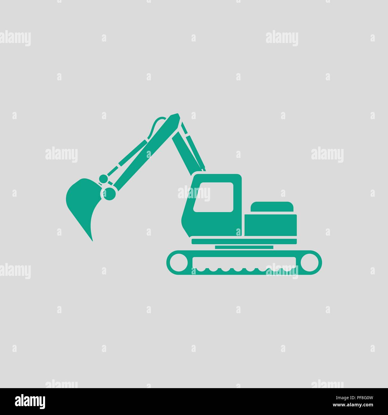 Icon of construction excavator. Gray background with green. Vector ...