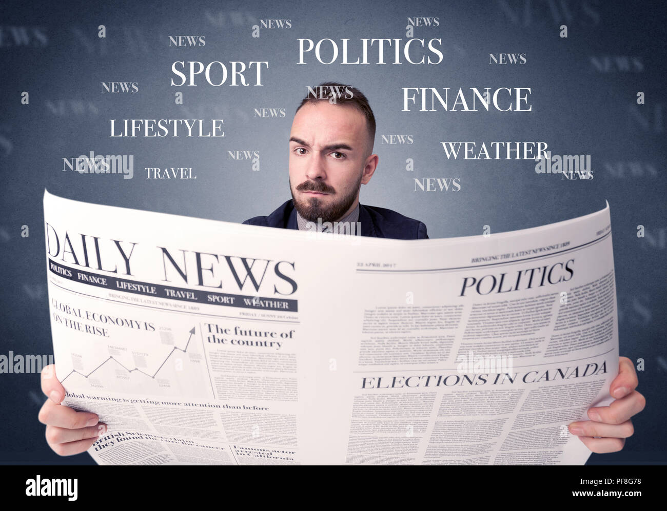 Young smart businessman reading daily newspaper Stock Photo - Alamy