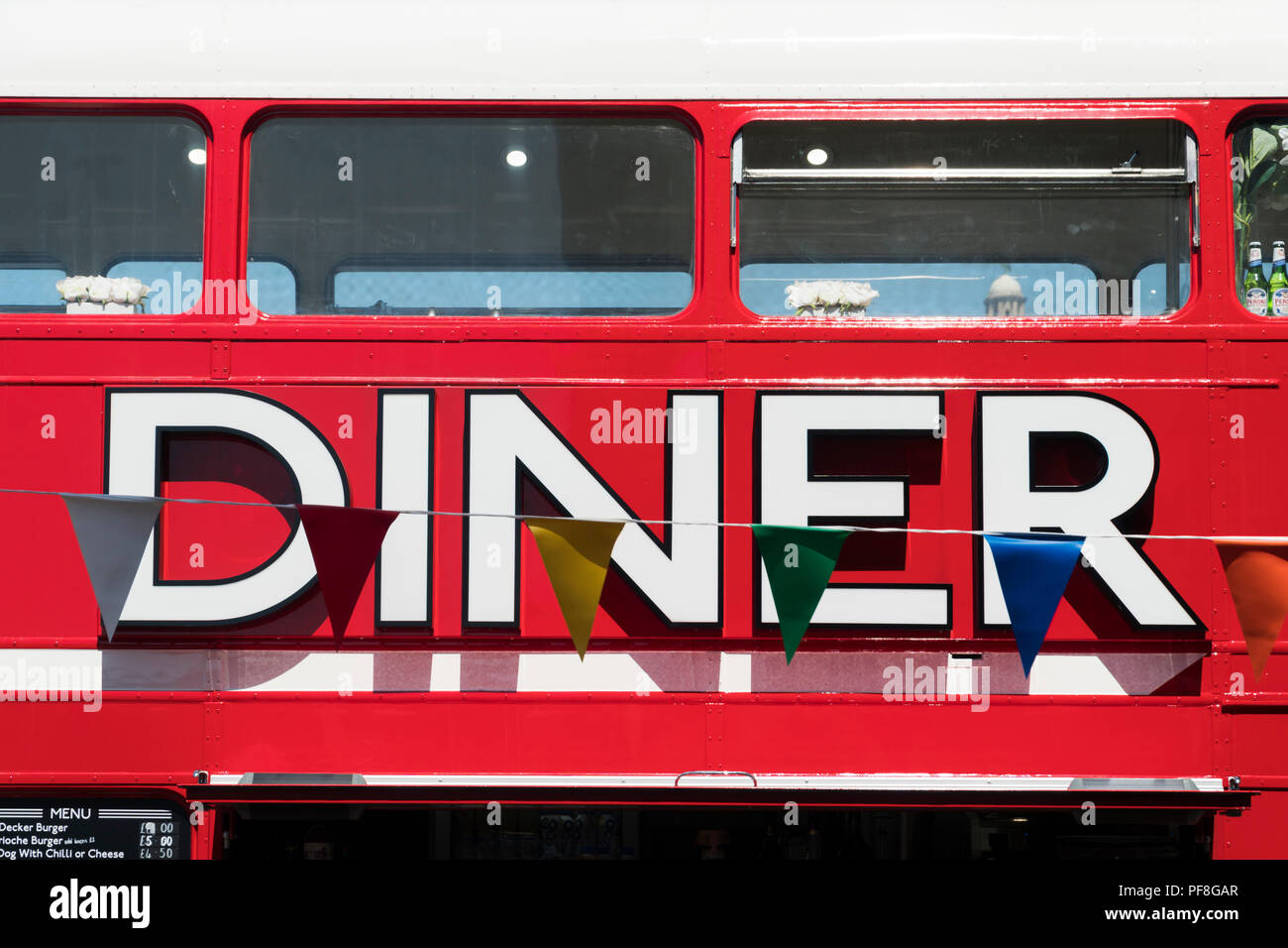 Double-decker bus used as a diner, on the Albert Dock, Liverpool ...