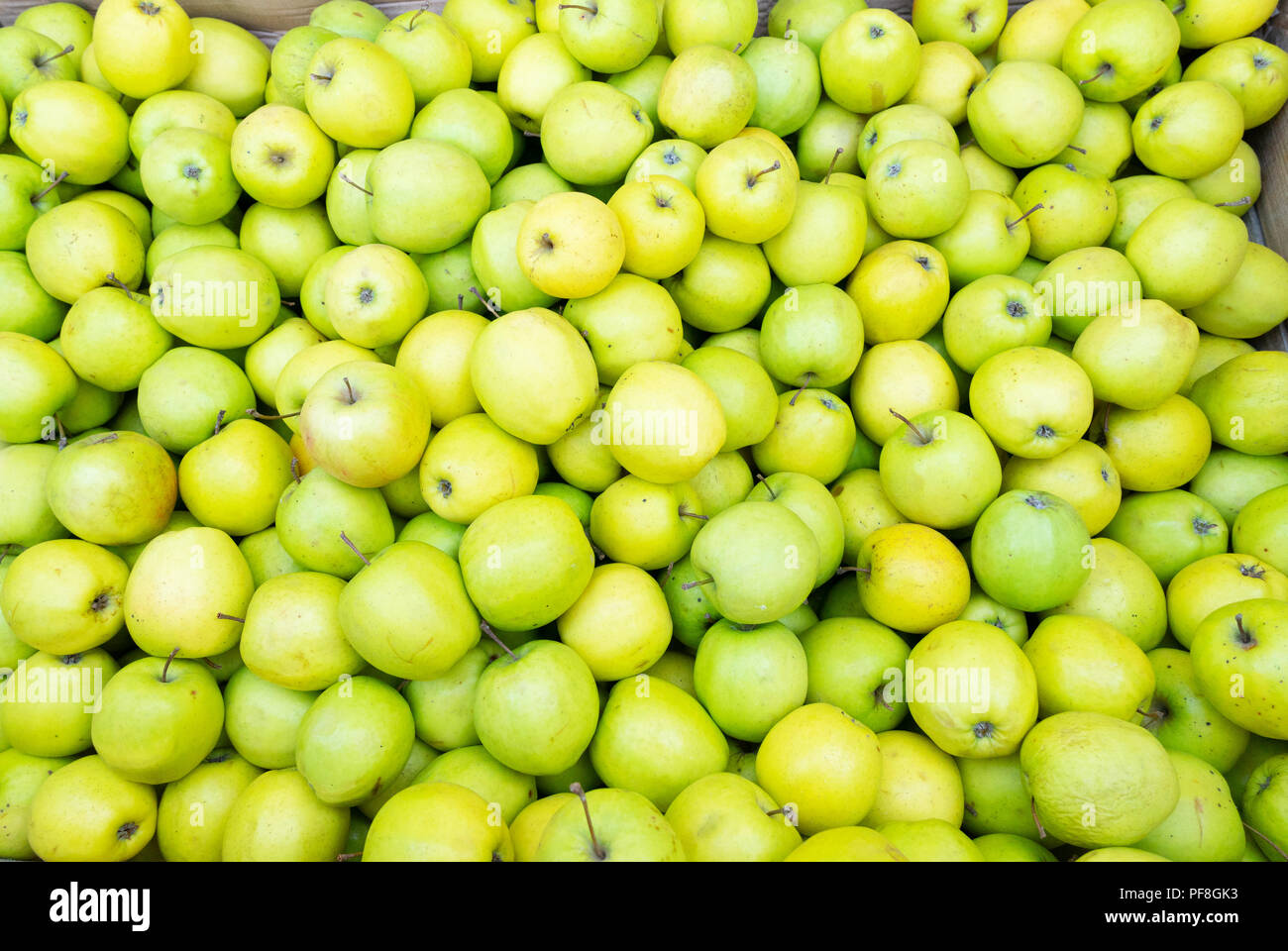 green apples background in box at street market Stock Photo - Alamy