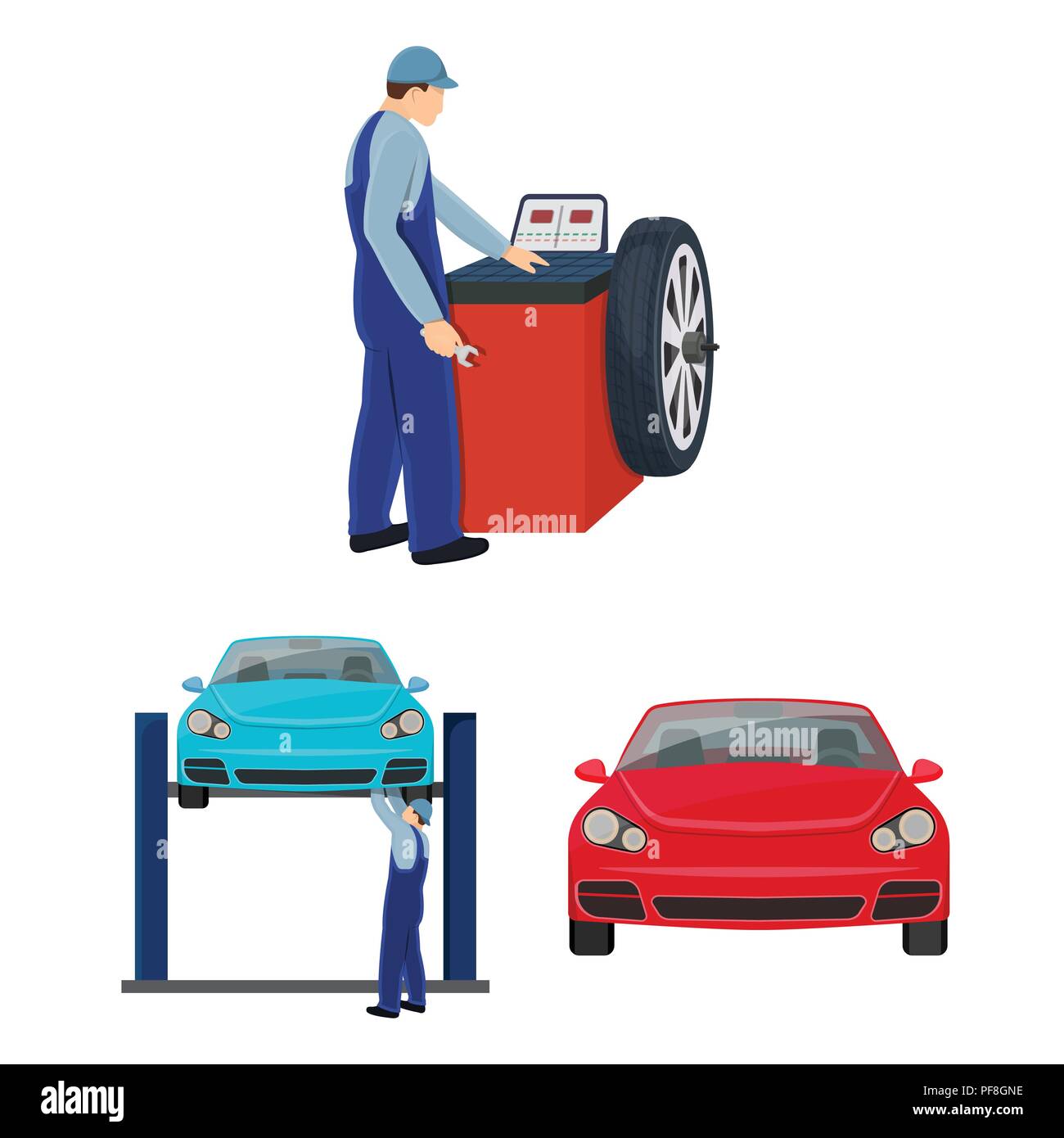Car, lift, pump and other equipment cartoon icons in set collection for ...
