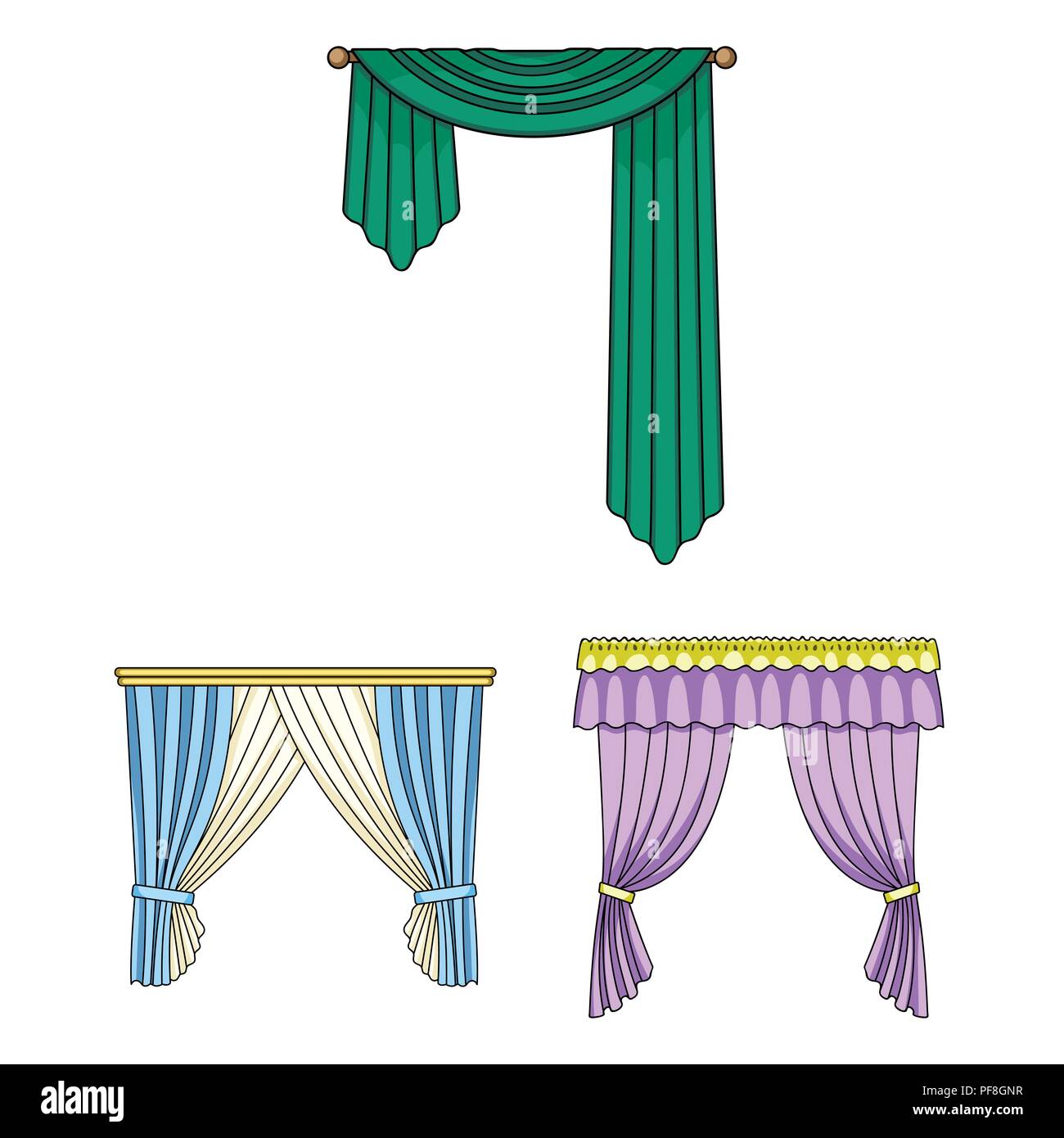 Different kinds of curtains cartoon icons in set collection for design ...