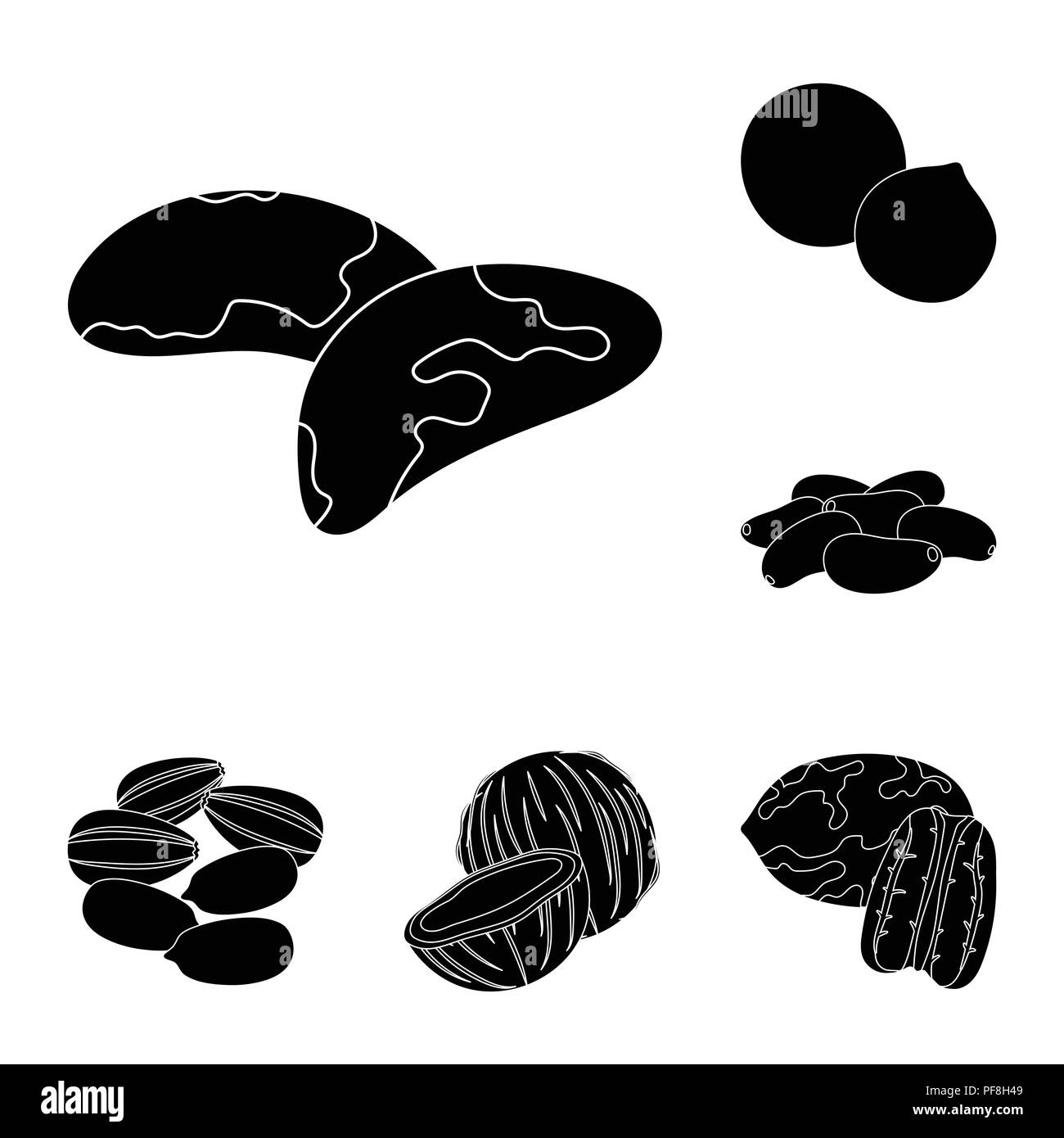 Different kinds of nuts black icons in set collection for design.Nut ...