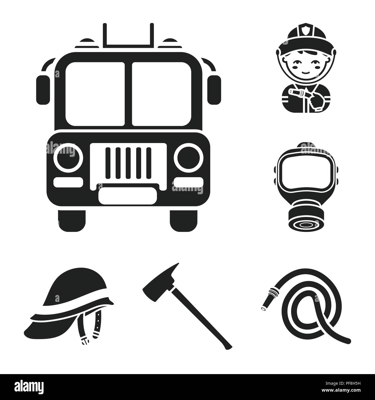 Fire Department black icons in set collection for design. Firefighters ...