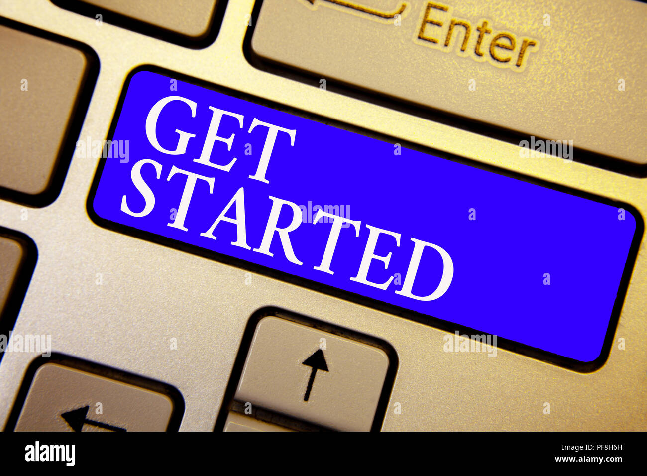 Text sign showing Get Started. Conceptual photo asking someone to begin task endeavour or ...