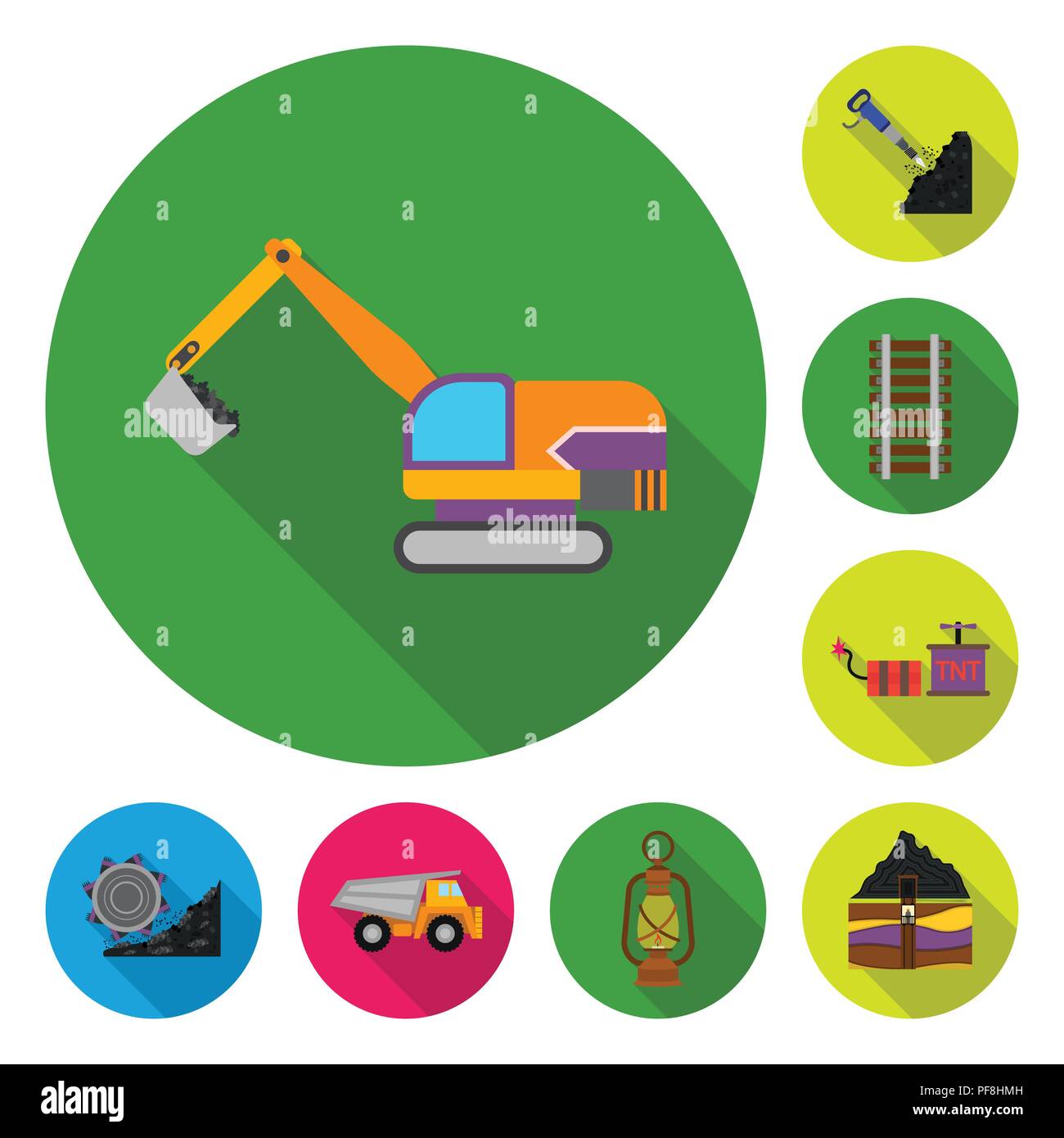 Mining industry flat icons in set collection for design. Equipment and ...