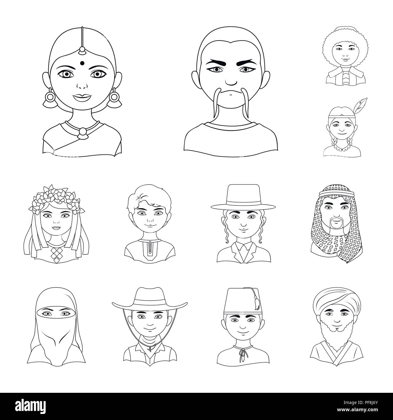 The human race outline icons in set collection for design. People and ...
