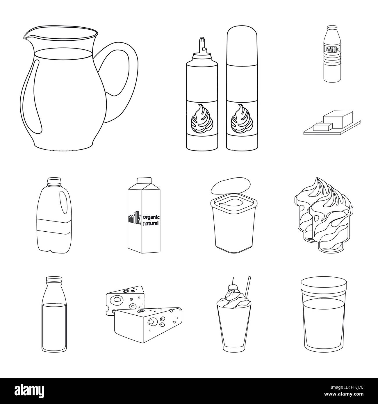 Milk product outline icons in set collection for design.Milk and food ...