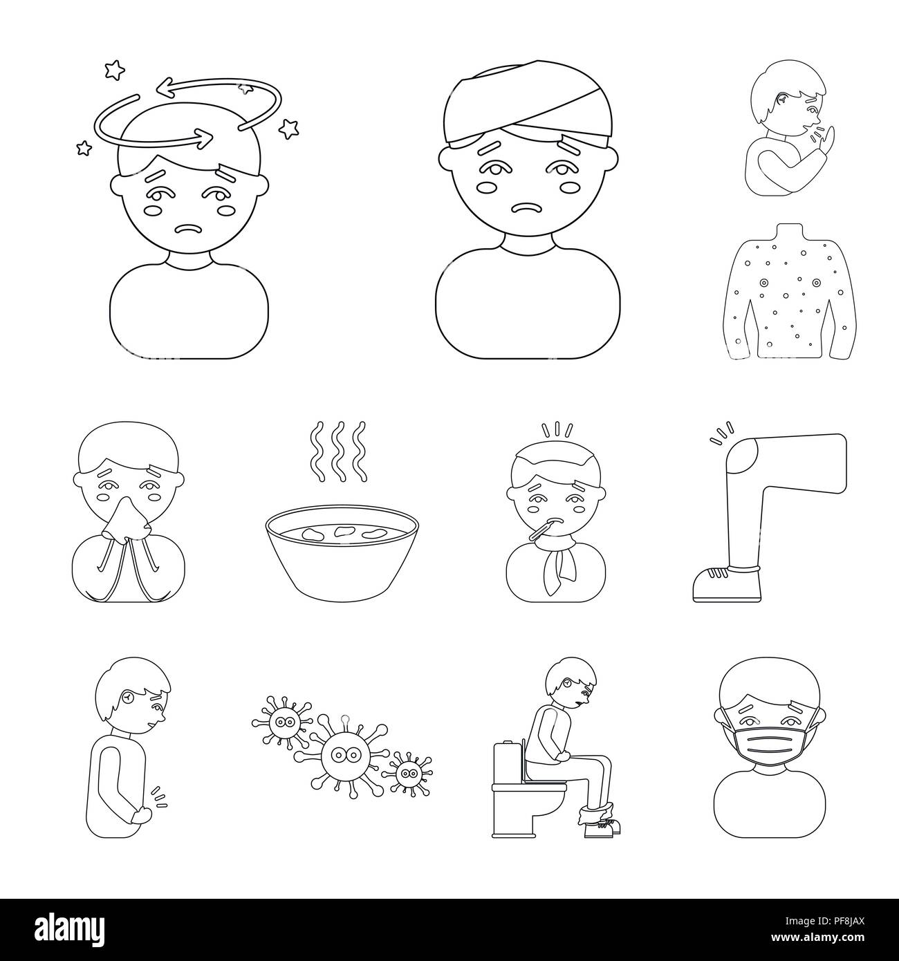 The sick man outline icons in set collection for design. Illness and ...