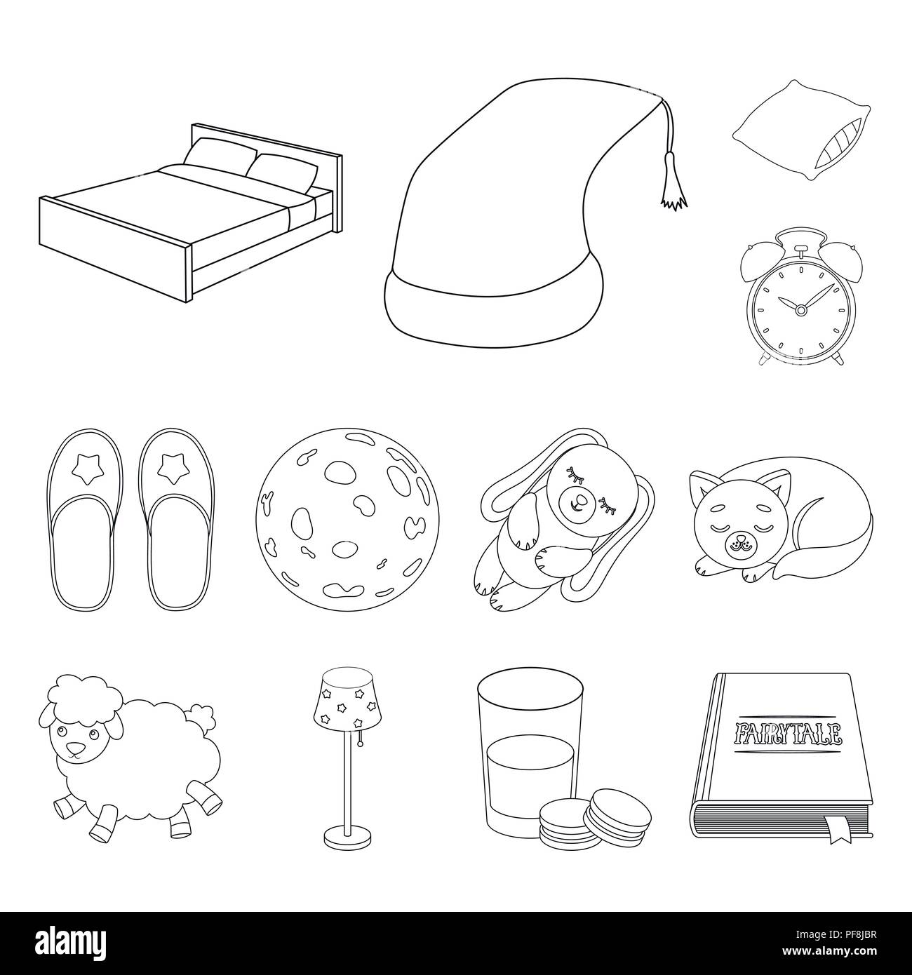 Rest and sleep outline icons in set collection for design. Accessories ...