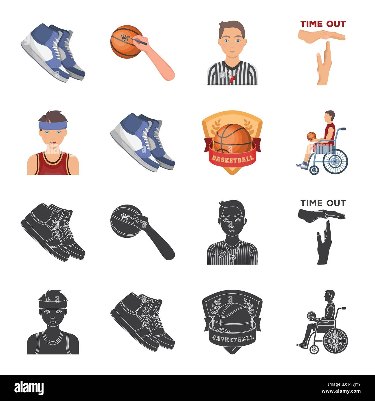 Basketball and attributes black,cartoon icons in set collection for ...