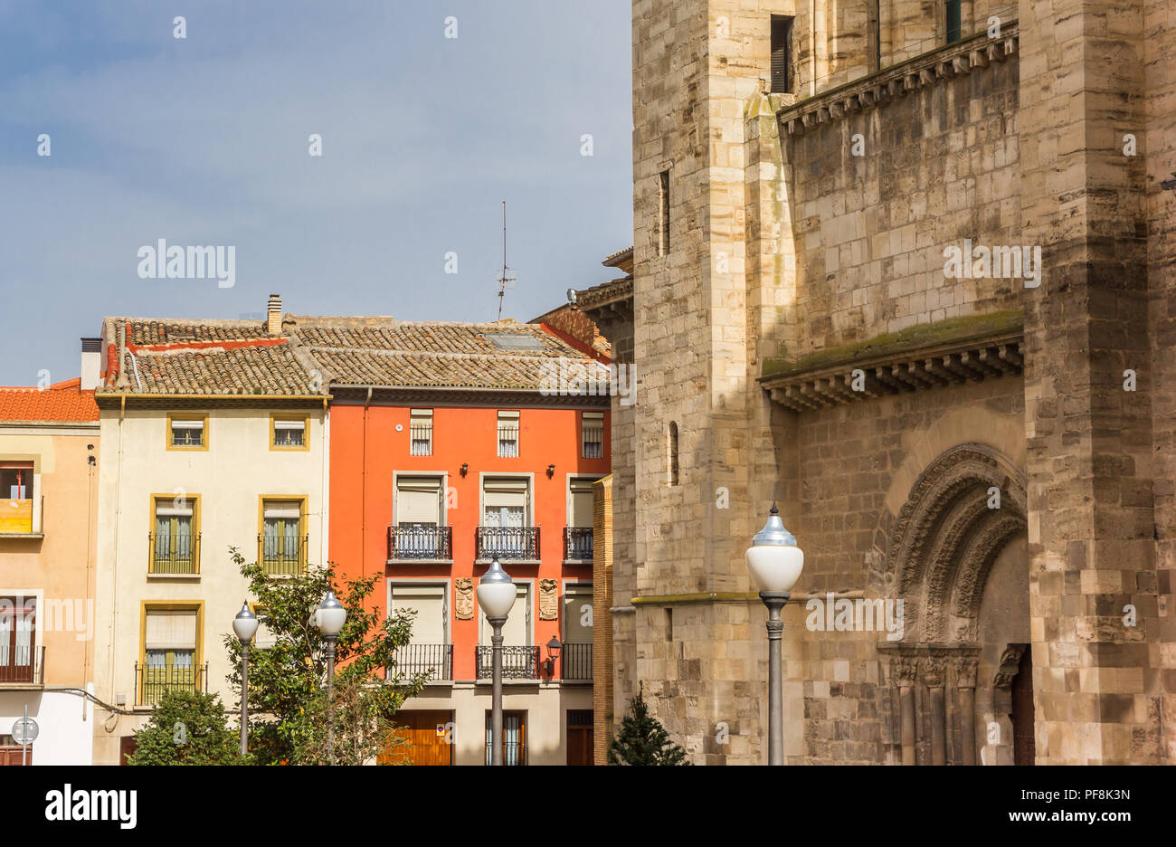 Cathedral and colorful houses in Tudela, Spain Stock Photo - Alamy