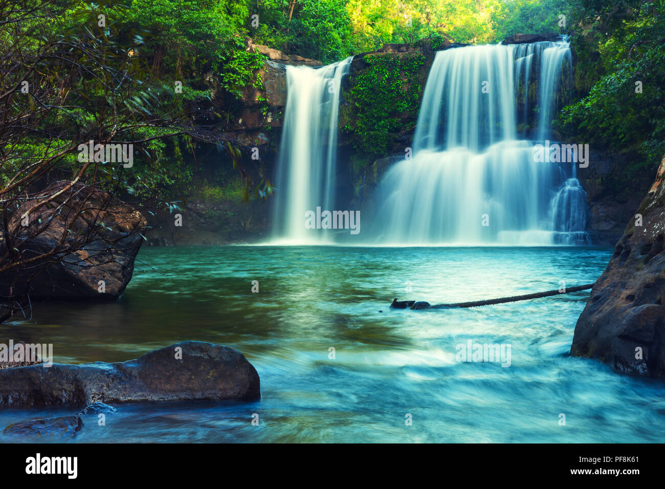Landscape waterfall hidden in tropical jungle rain forest Stock Photo ...