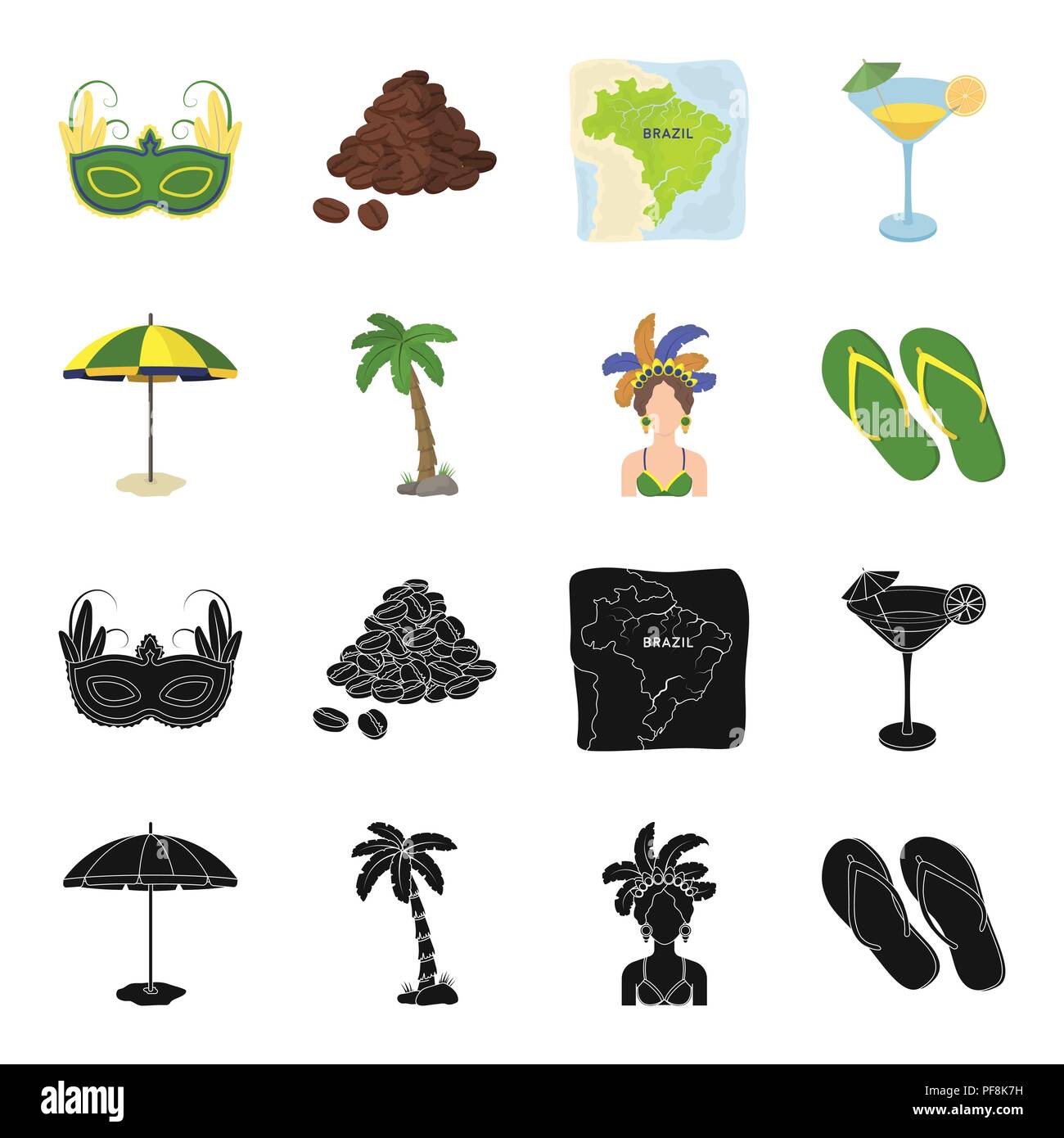 Brazil, country, umbrella, beach . Brazil country set collection icons ...