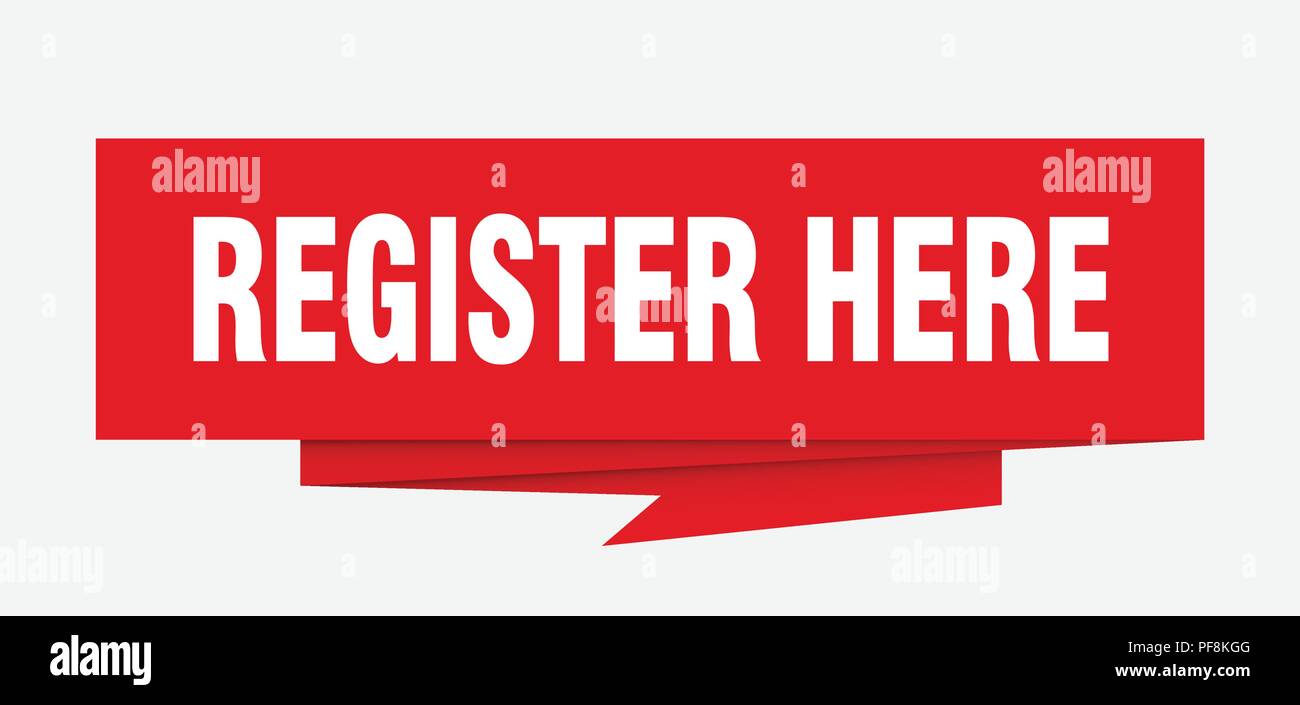 register here sign. register here paper origami speech bubble. register ...