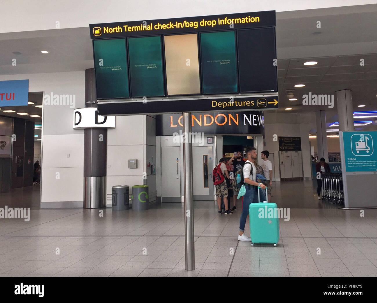 Blank flight information boards in Gatwick Airport's North Terminal ...