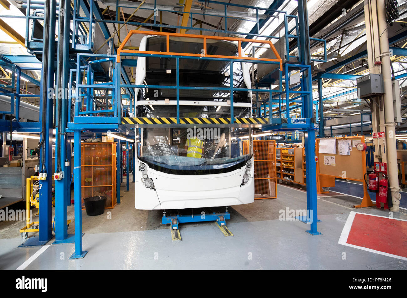 A bus under construction at the Alexander Dennis bus manufacturers in ...