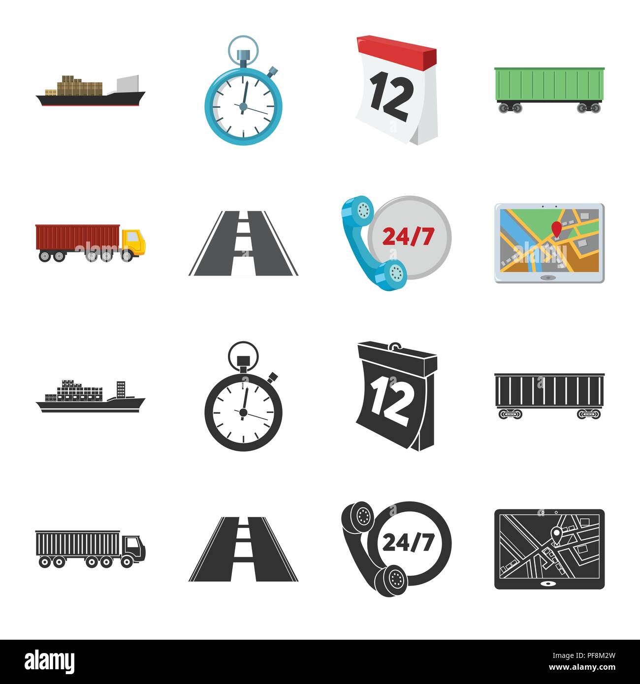 Round the clock, road, truck, JPS.Loqistic,set collection icons in ...