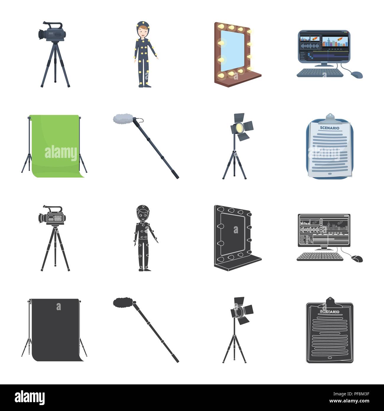 Hromakey, script and other equipment. Making movies set collection ...