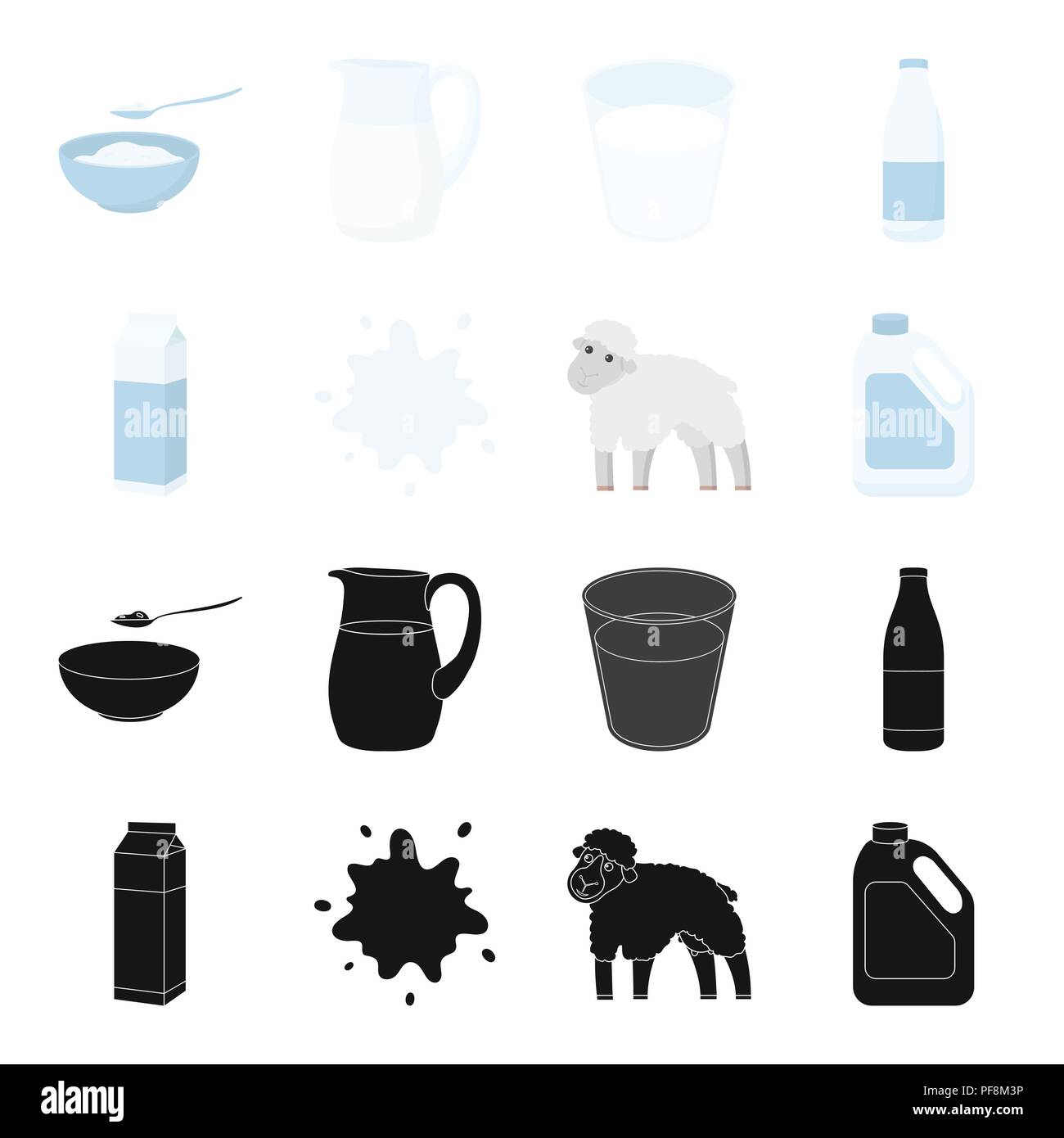 Billet pack, sheep.blue, canister.Moloko set collection icons in black ...