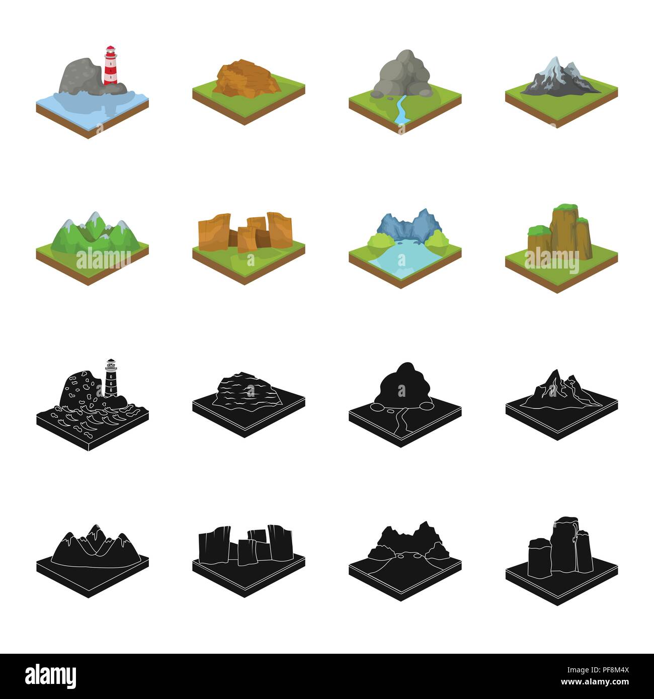 Mountains, rocks and landscape. Relief and mountains set collection ...