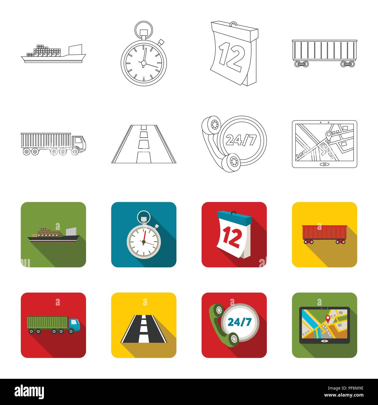 Round the clock, road, truck, JPS.Loqistic,set collection icons in ...