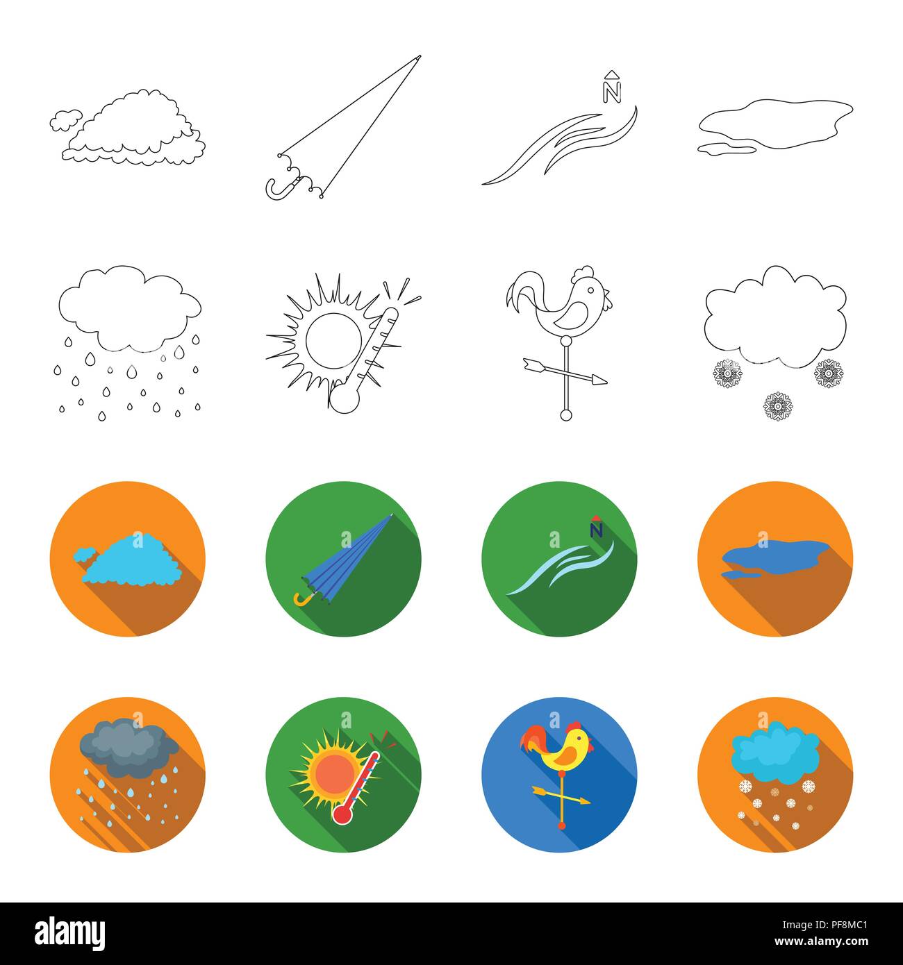 Rain, snow, heat, weathervane. The weather set collection icons in ...