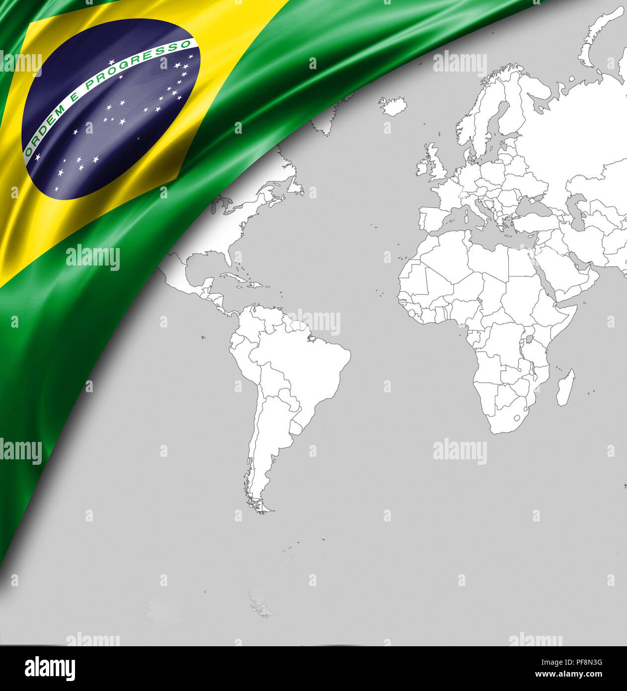 Flag of Brazil with a place for your text, in the background a world ...