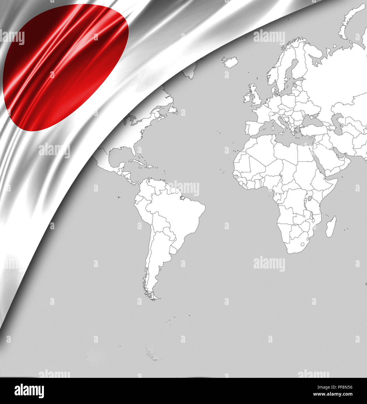 Flag of Japan with a place for your text, in the background a world map ...