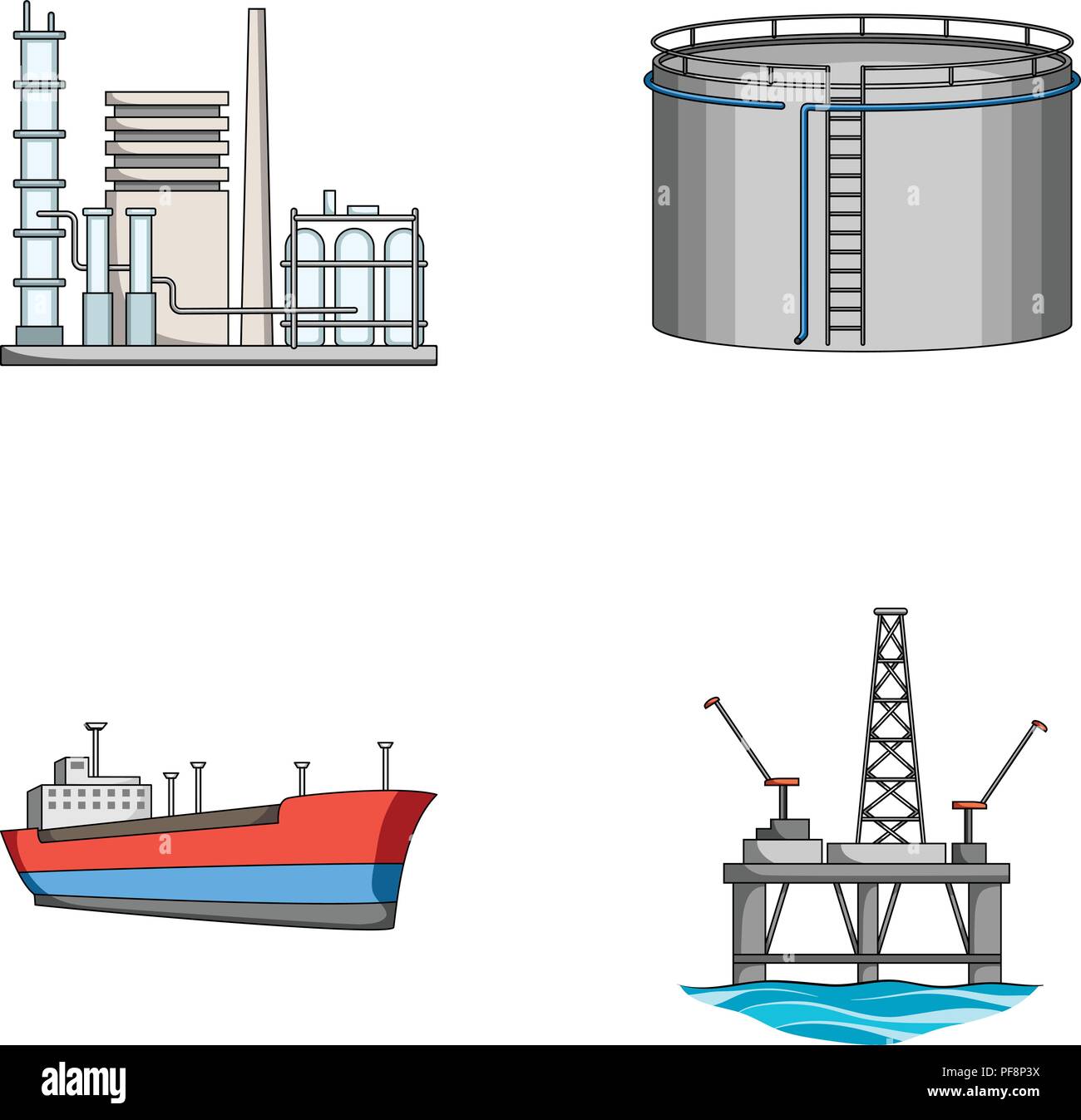 Oil refinery, tank, tanker, tower. Oil set collection icons in cartoon ...