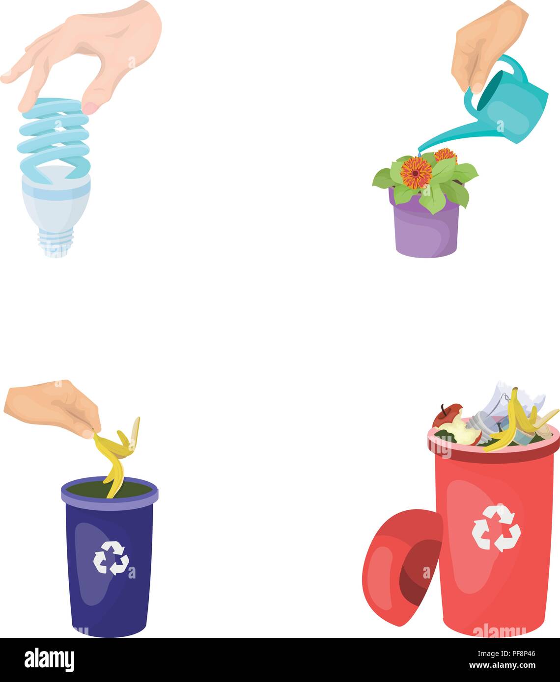 Energy-saving light bulb, watering a houseplant and other icon in ...