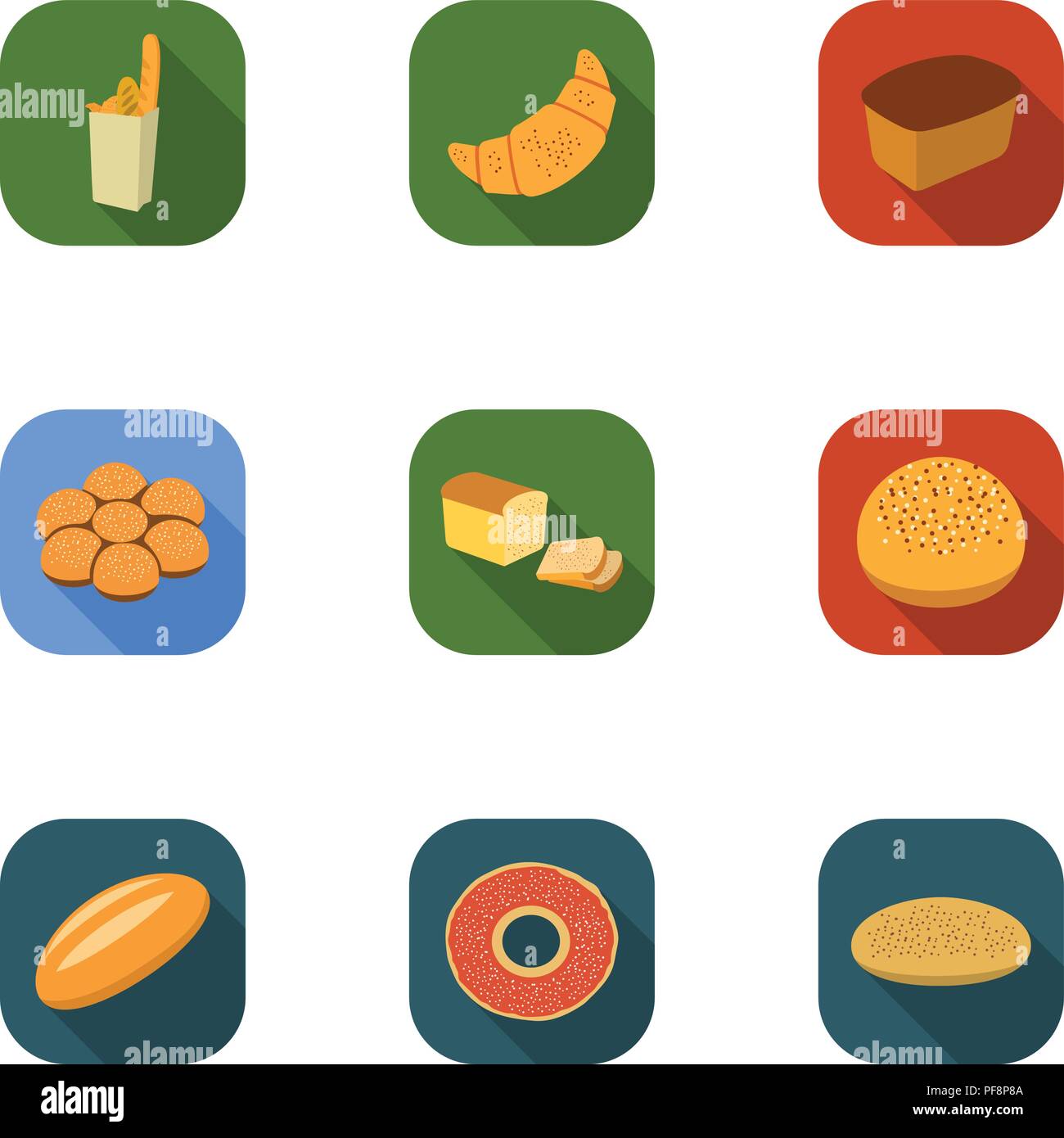 Bread set icons in flat style. Big collection of bread vector symbol ...