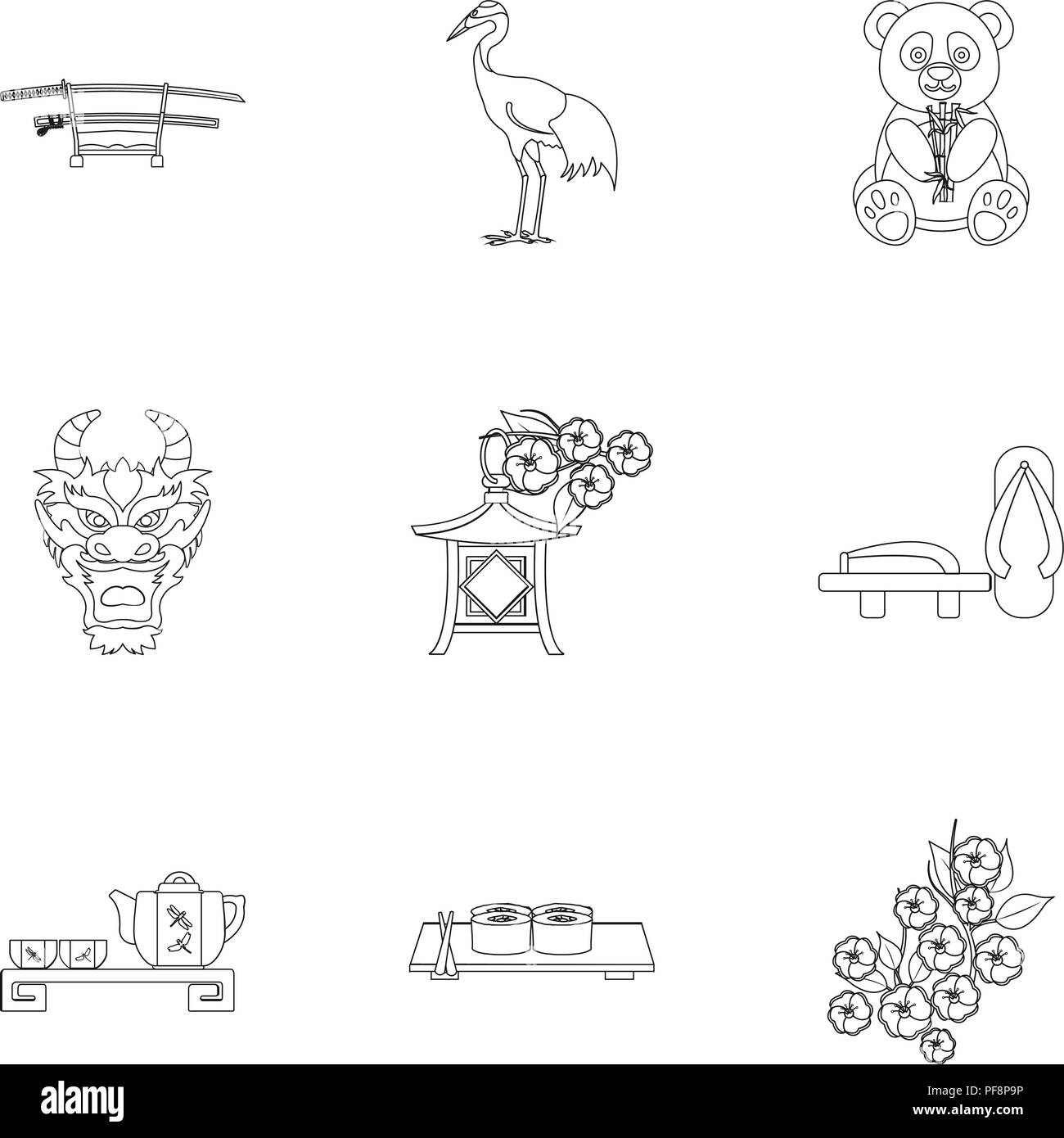 Japan set icons in outline style. Big collection of Japan vector symbol ...