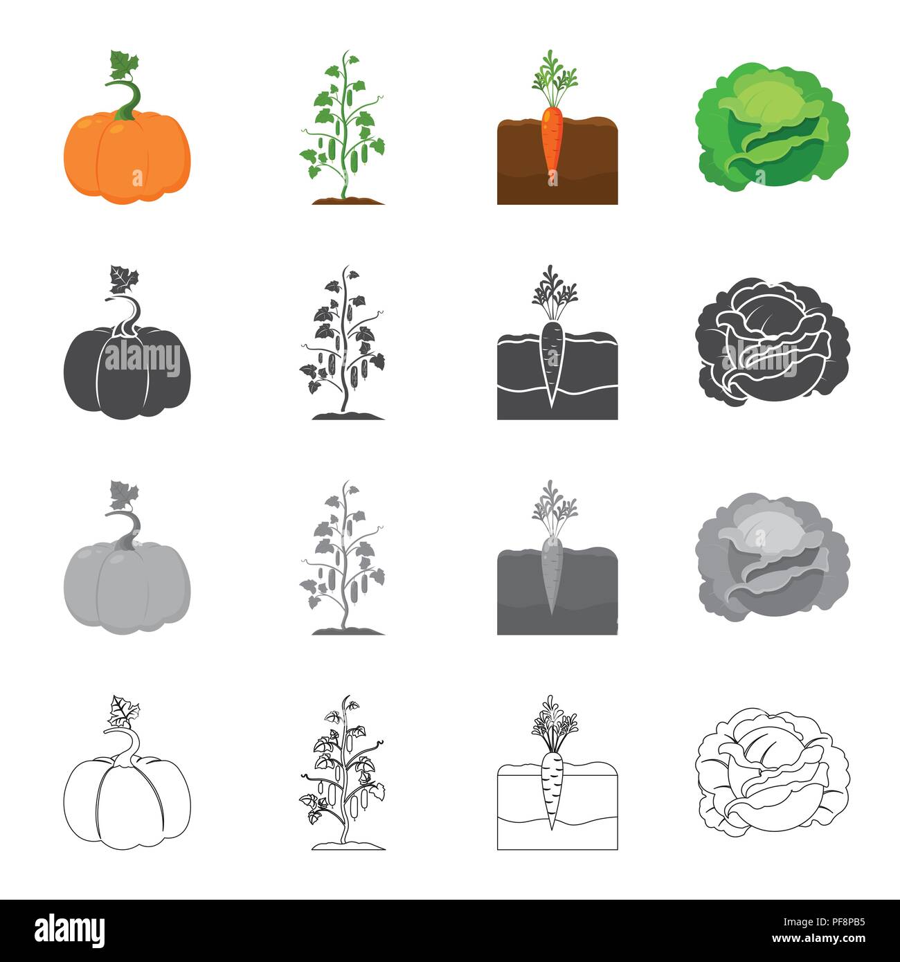 Garden, plot, vitamins and other icon in cartoon style.Vegetables ...