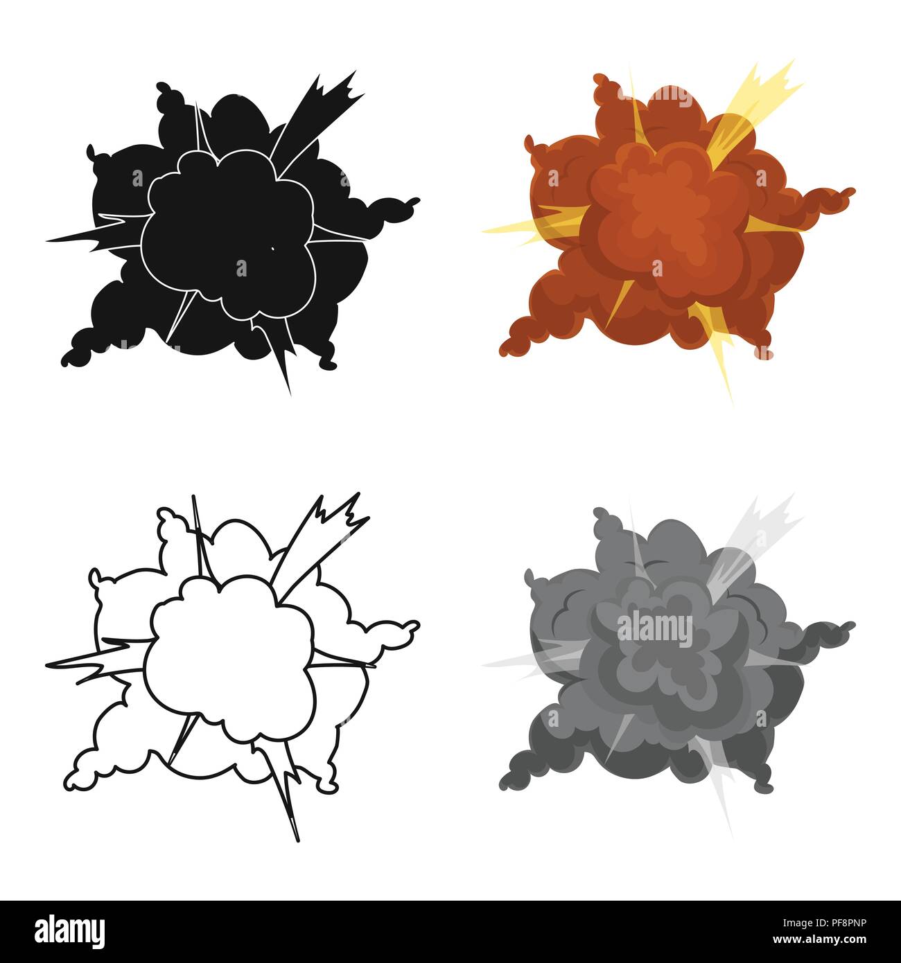 Explosion icon in cartoon design isolated on white background ...