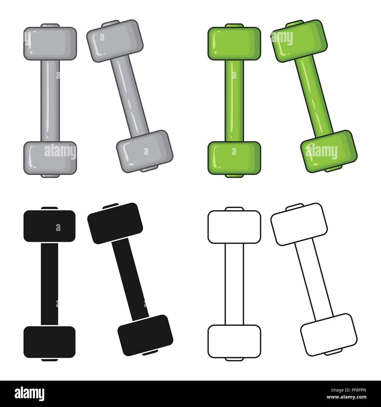 Dumbbells icon in cartoon style isolated on white background. Sport and fitness symbol vector ...