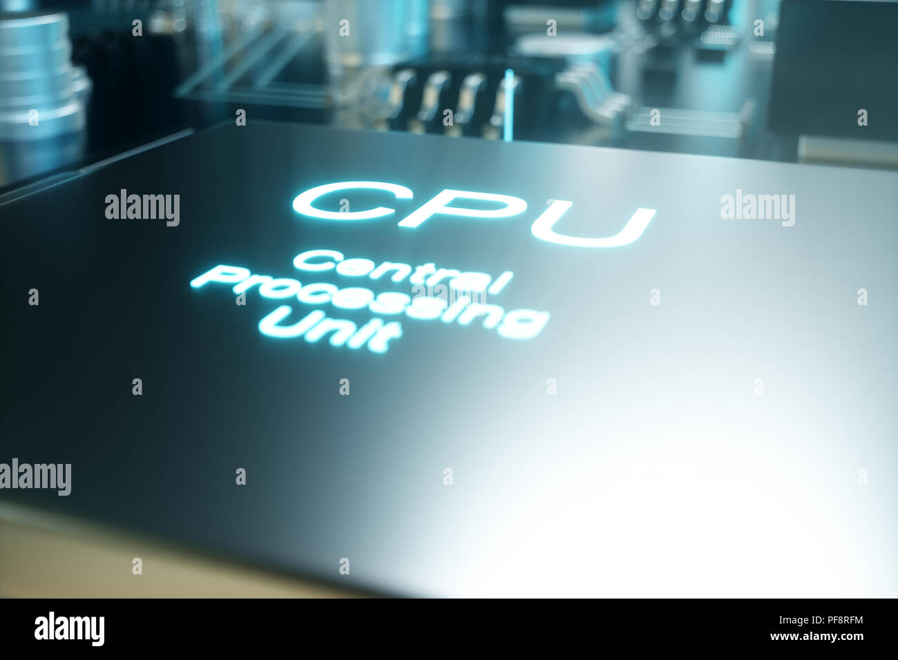 3D illustration computer chip, a processor on a printed circuit board ...