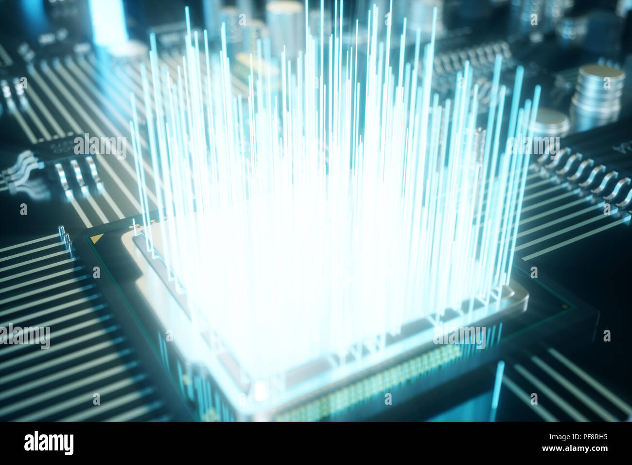 3D illustration computer chip, a processor on a printed circuit board ...