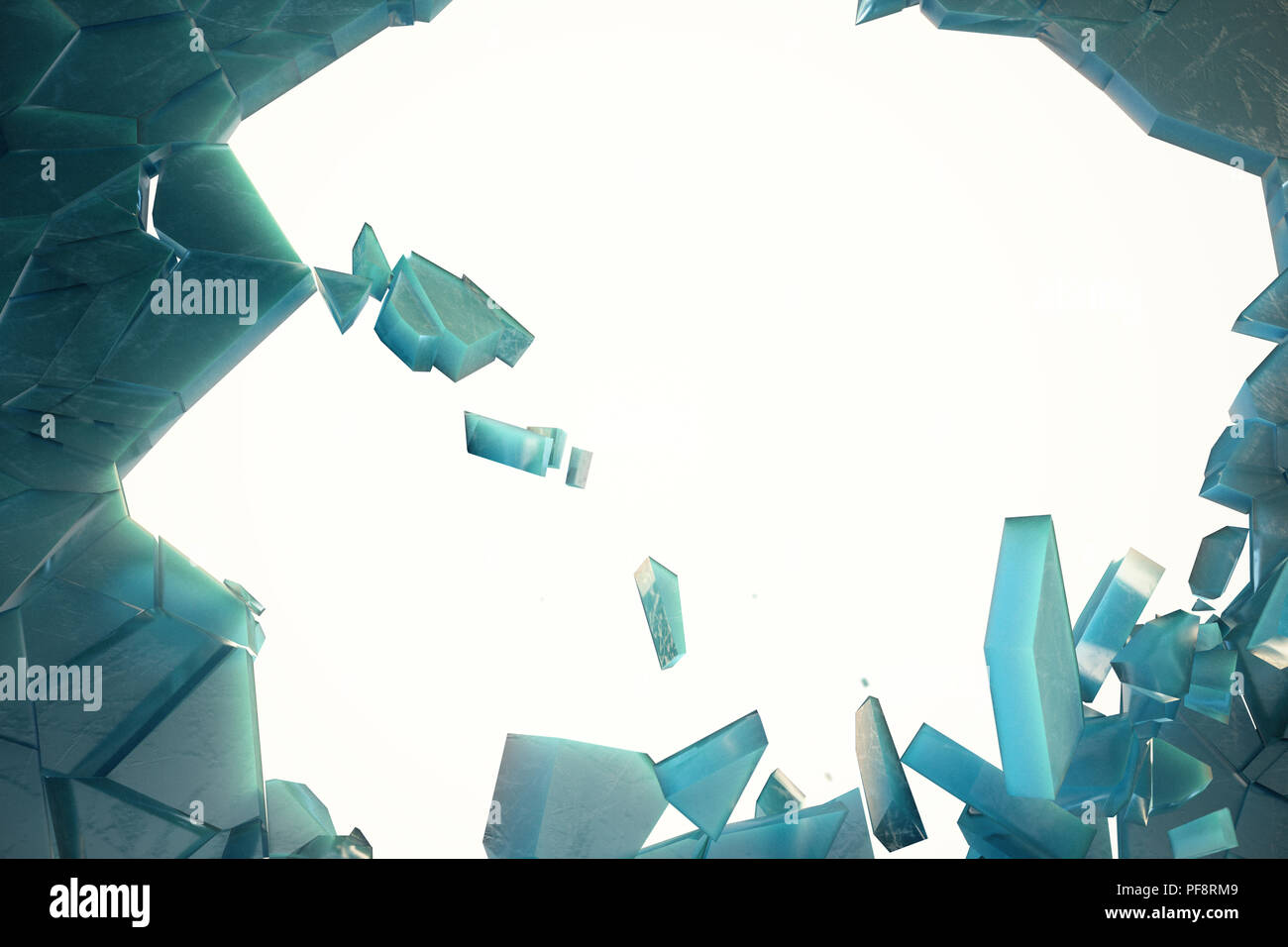 3D illustration wall of ice with a hole in the center of shatters into ...
