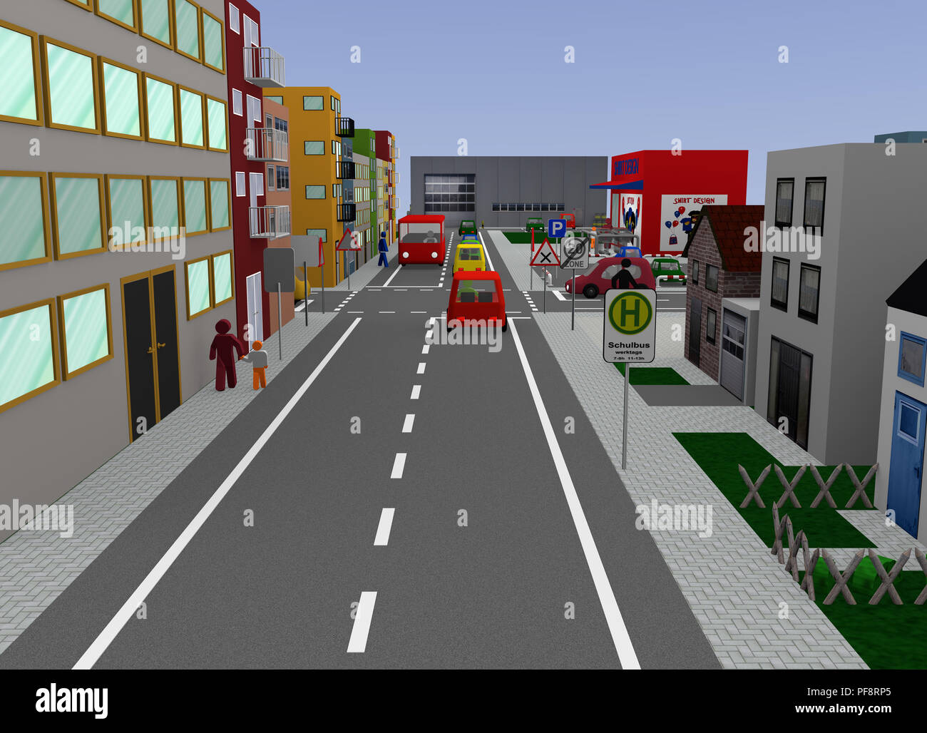 Cityscape with intersection and street signs: 3d rendering Stock Photo ...