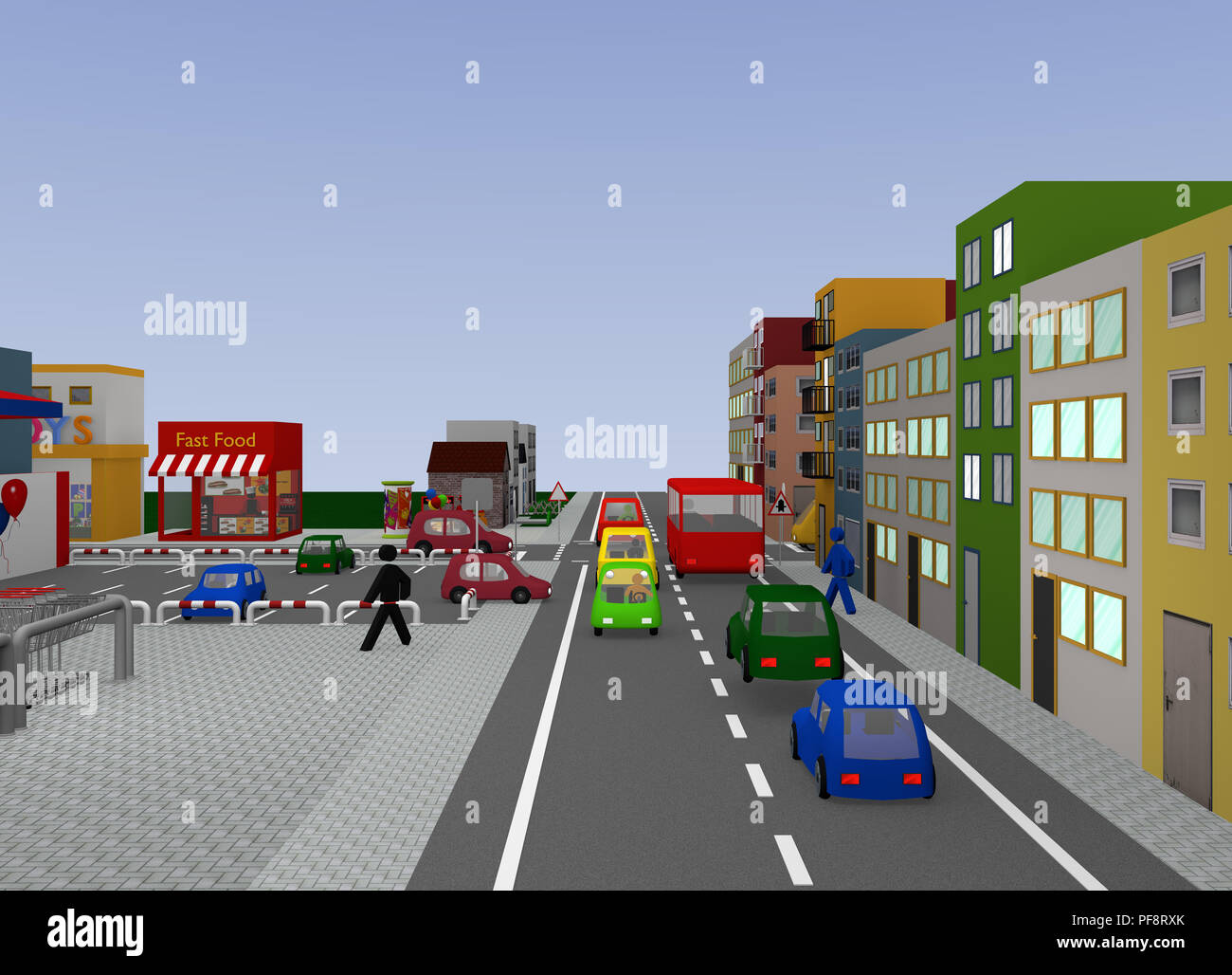 Cityscape with intersection and road sign. 3d rendering Stock Photo - Alamy